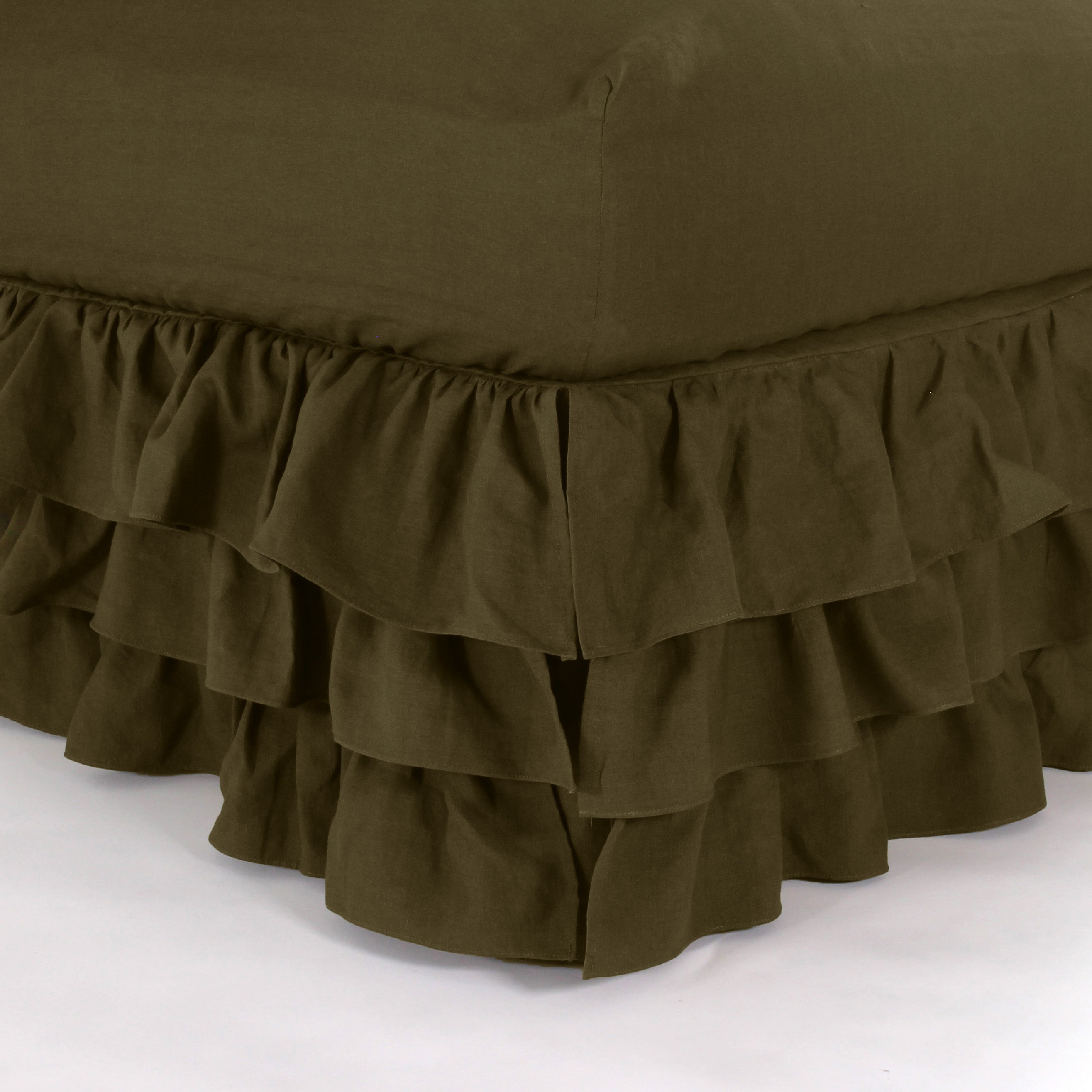 Waterfall linen bed skirt green | Linenshed